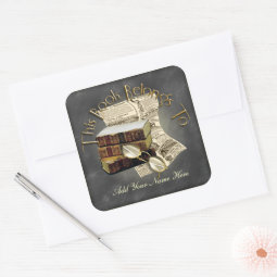 Reading Design Bookplate Square Stickers | Zazzle