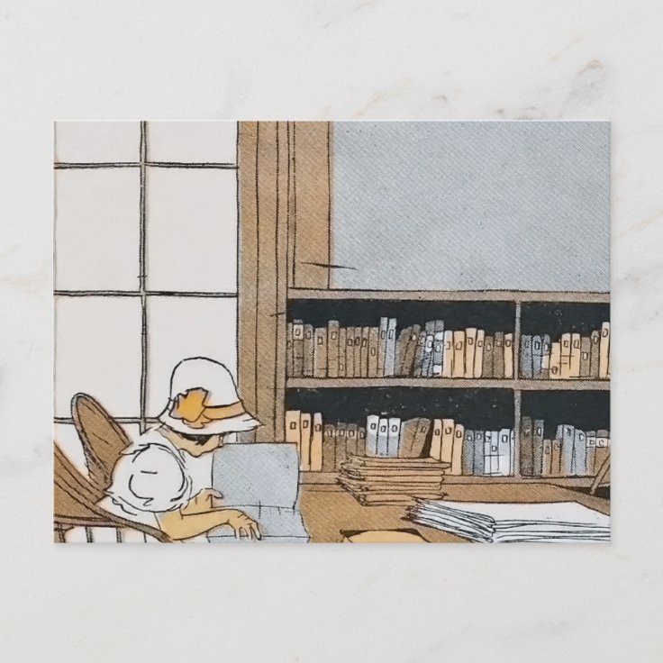 Reading in the Library Postcard | Zazzle