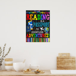 Reading Is A Passport To Adventure Classroom Poster | Zazzle