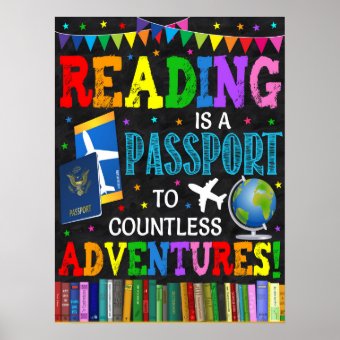 Reading Is A Passport To Adventure Classroom Poster | Zazzle