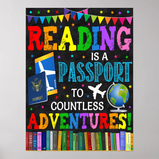 Reading Is A Passport To Adventure Classroom Poster | Zazzle