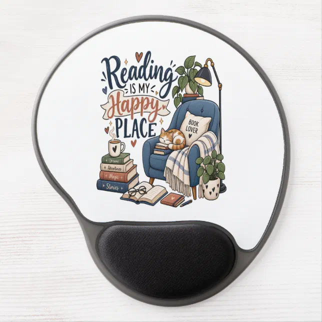 Reading is My Happy Place Cozy Book Lover Notebook Gel Mouse Pad | Zazzle