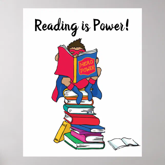 Reading is power superhero boy reading kids poster | Zazzle