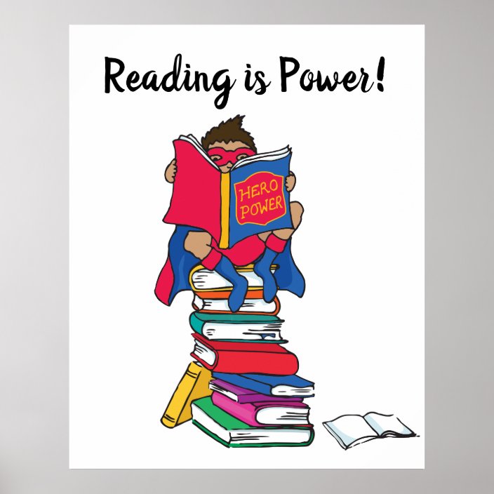 Reading is power superhero boy reading kids poster | Zazzle.com