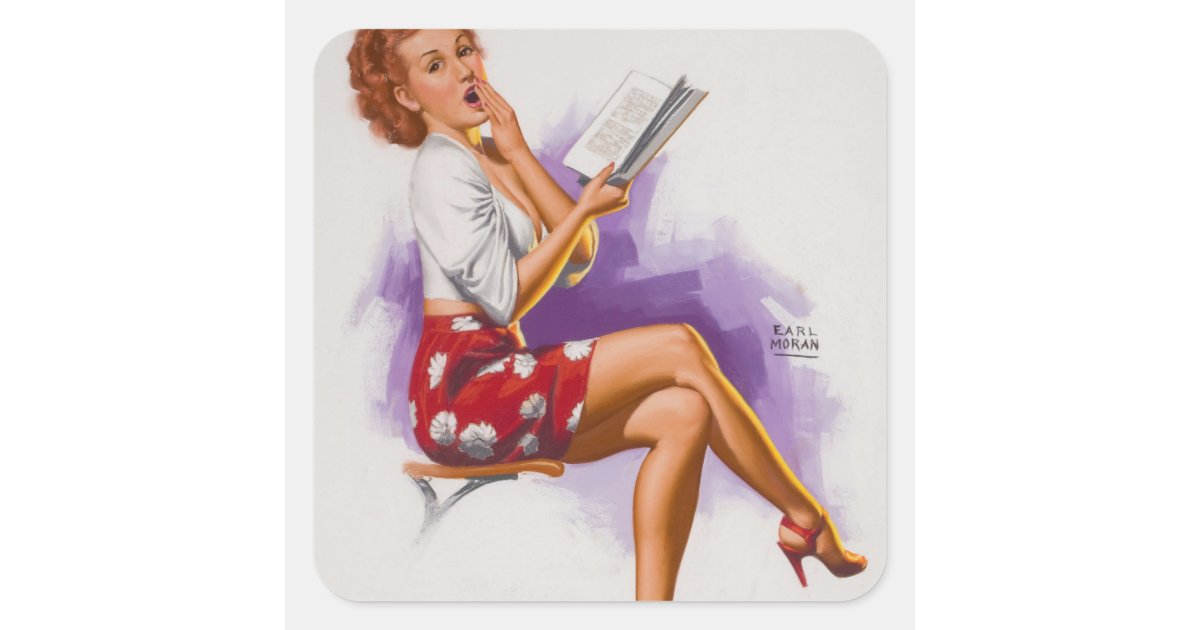 Reading Pin Up Art Square Sticker | Zazzle