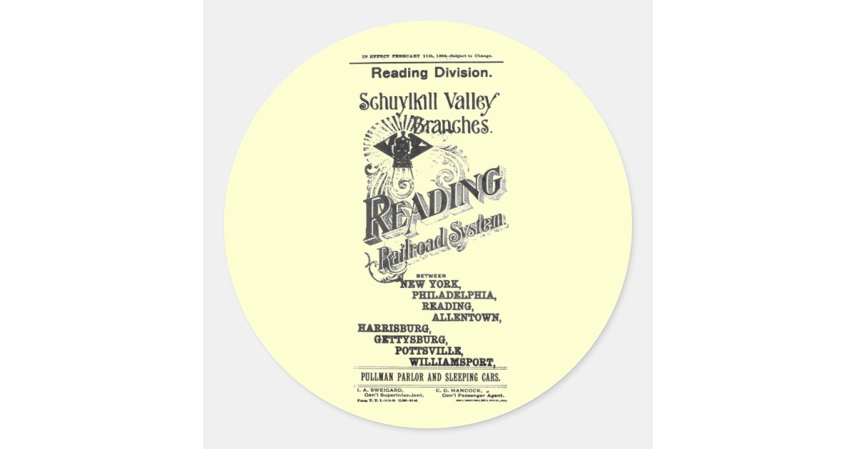 Reading Railroad System Timetable Cover 1894 Classic Round Sticker | Zazzle