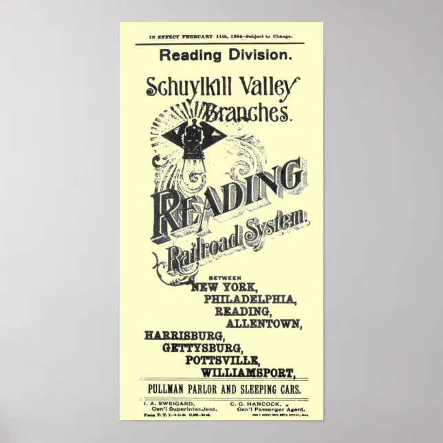 Reading Railroad System Timetable Cover 1894 Poster | Zazzle