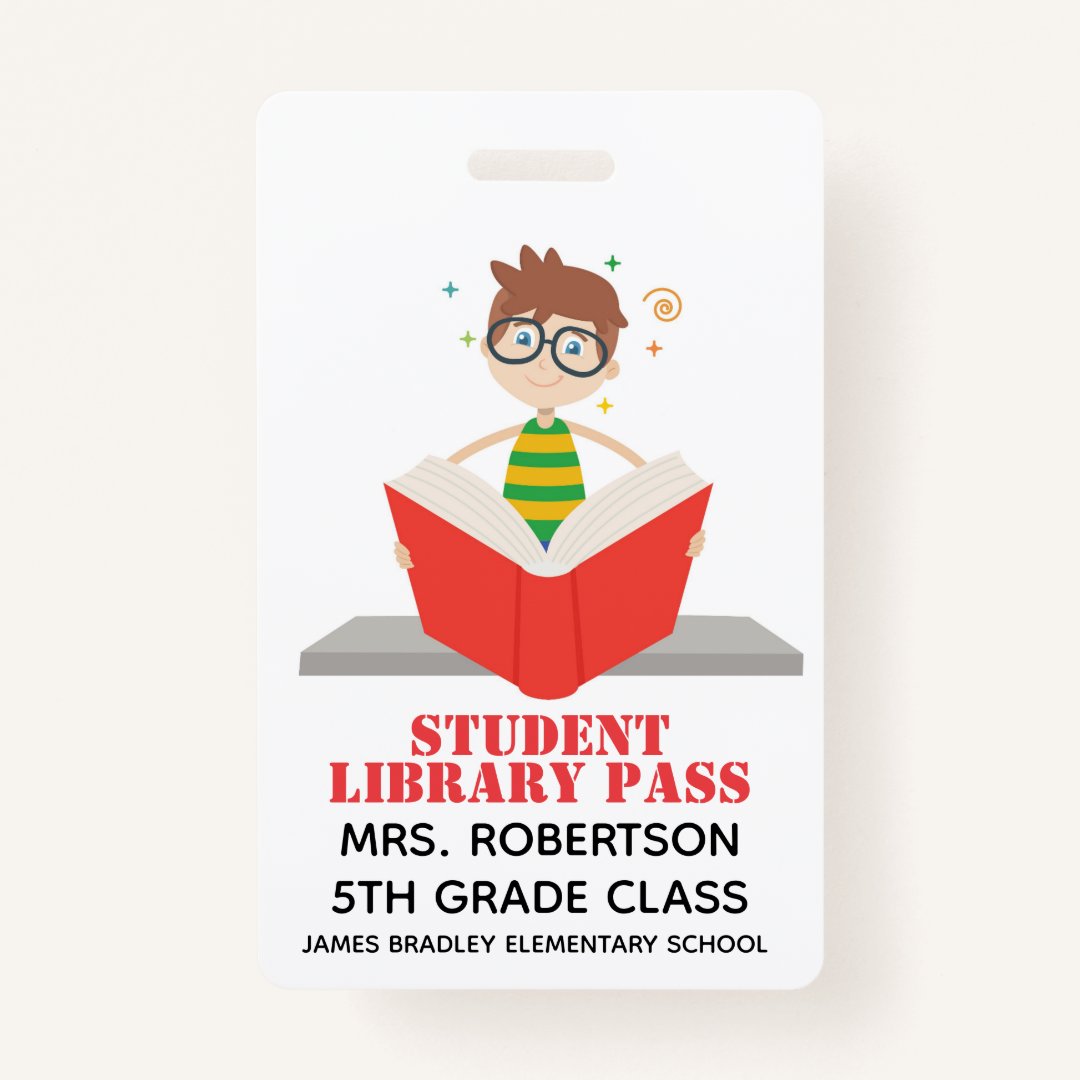 Reading School Library Hall Pass Badge | Zazzle