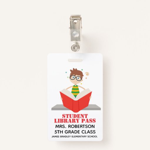 Reading School Library Hall Pass Badge | Zazzle