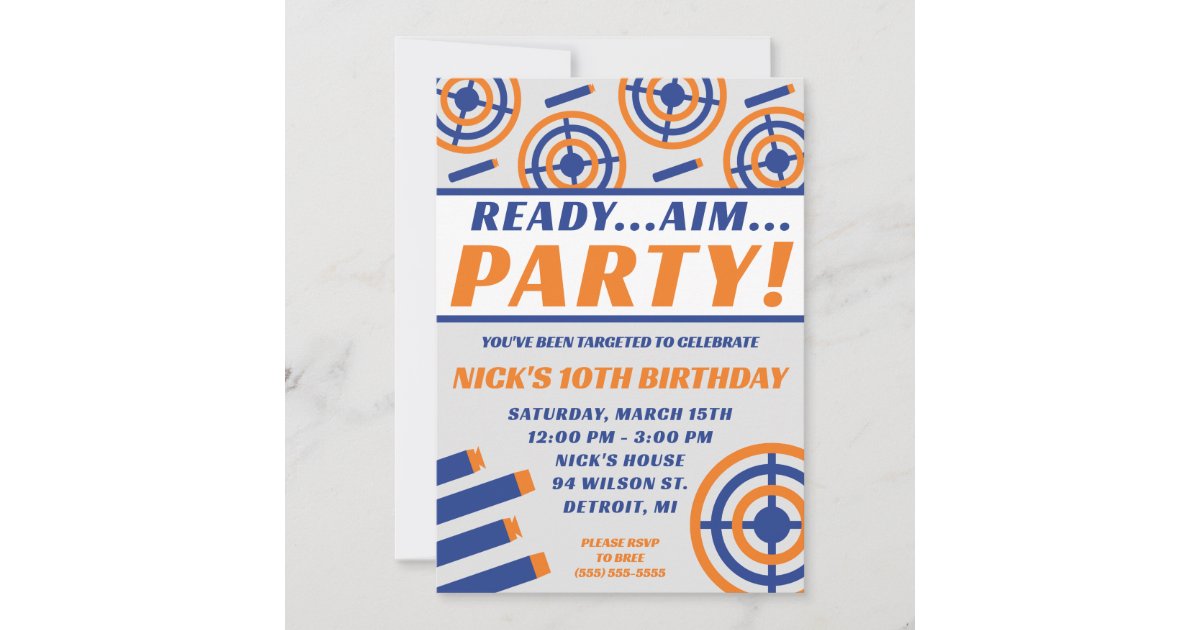 Ready, Aim, Party! Nerf Gun Themed Birthday Party Invitation | Zazzle