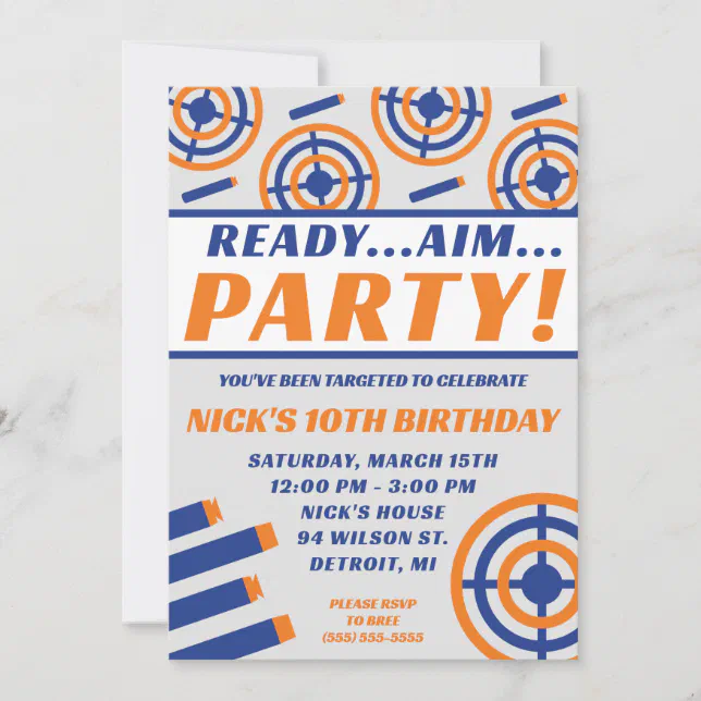 Ready, Aim, Party! Nerf Gun Themed Birthday Party Invitation | Zazzle
