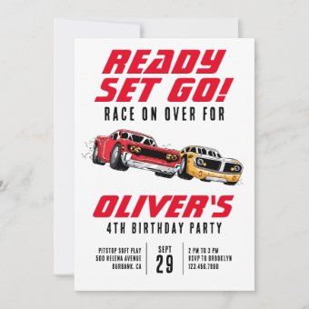 Ready Set Go! Cars Birthday Party Invitation | Zazzle