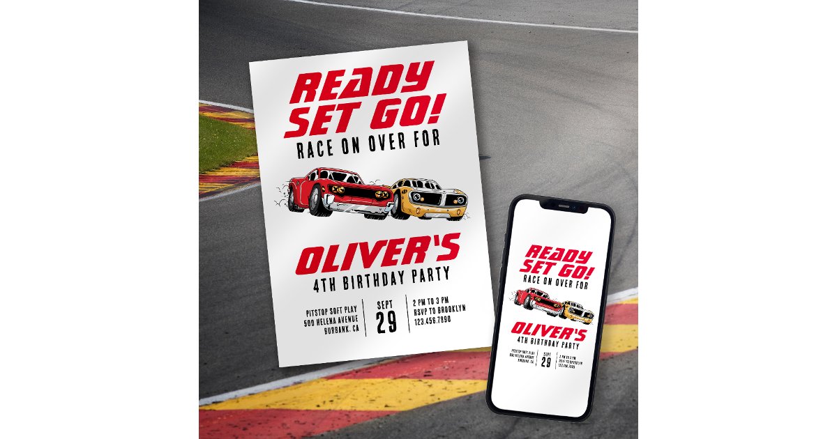 Ready Set Go! Cars Birthday Party Invitation | Zazzle