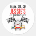 Ready Set Go! Race Car Birthday Party Classic Round Sticker | Zazzle