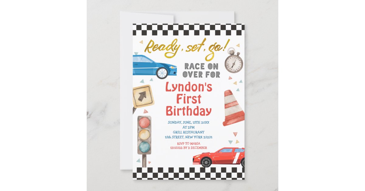 Ready, Set, Go Race on over 1st Birthday Party Invitation | Zazzle