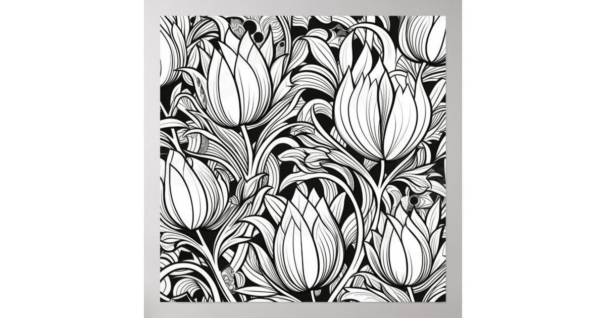 Ready To Color Groovy Tulips Poster | Zazzle