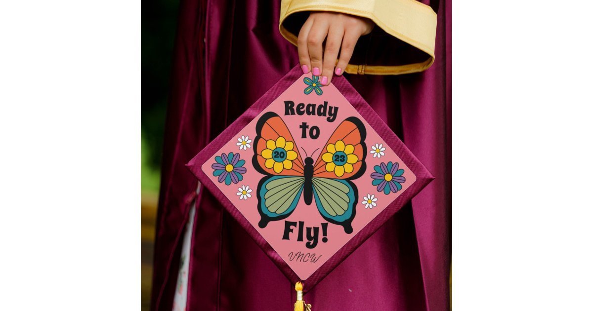 Ready to Fly Retro Butterfly 2023 Graduation Cap Topper | Zazzle
