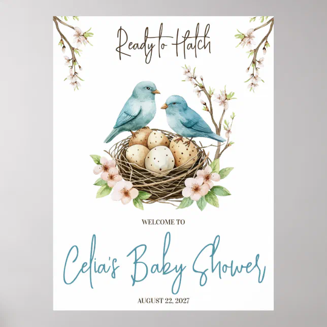 Ready to Hatch! Cute Birds Baby Shower Welcome Poster | Zazzle