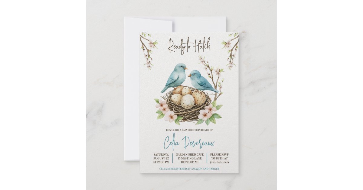 Ready to Hatch! Cute Nesting Birds Baby Shower Invitation | Zazzle