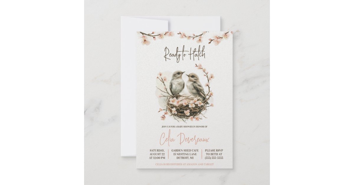 Ready to Hatch! Cute Nesting Birds Baby Shower Invitation | Zazzle