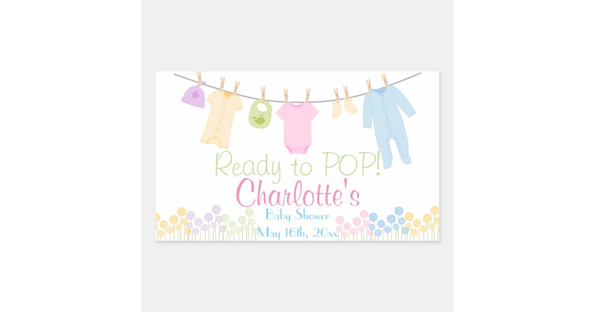 Ready to POP! Baby Clothesline Baby Shower Rectangular Sticker | Zazzle