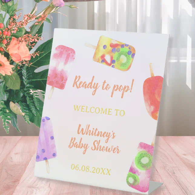 Ready To Pop Popsicle Watercolor Baby Shower Pedestal Sign | Zazzle