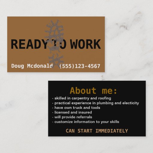 READY TO WORK now.Job Search.Make Money.Labor Business Card | Zazzle