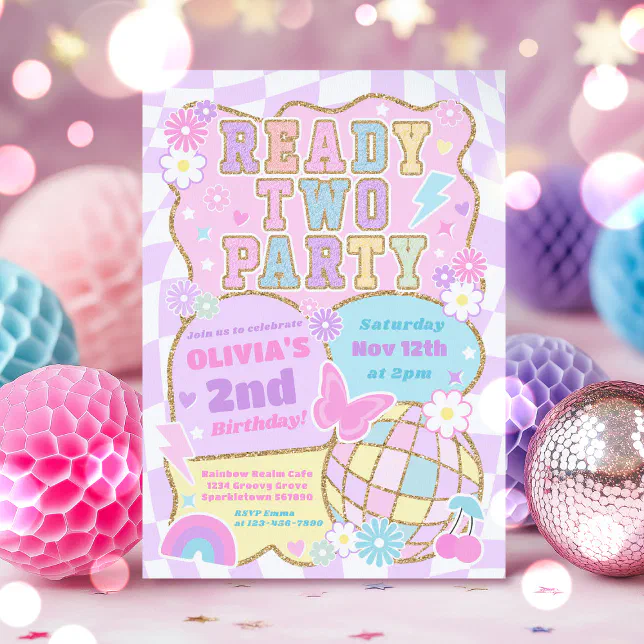Ready Two Party Groovy Preppy Varsity 2nd Birthday Invitation | Zazzle