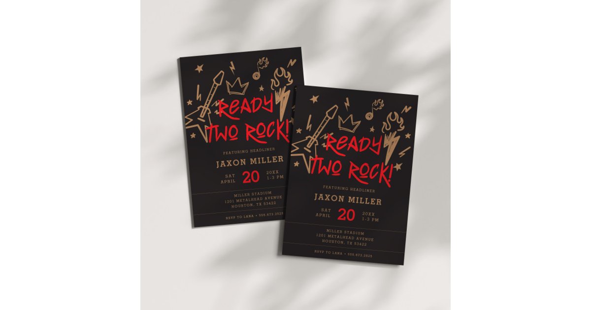 Ready Two Rock Kids' Metal 2nd Birthday Invitation | Zazzle