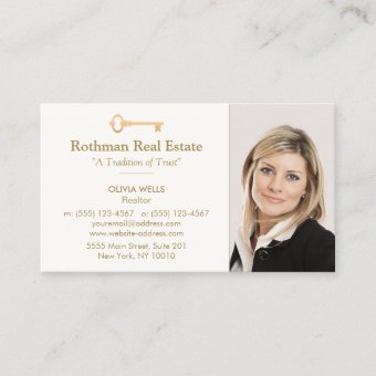 Real Estate Agent Add Photo Key Logo Business Business Card | Zazzle
