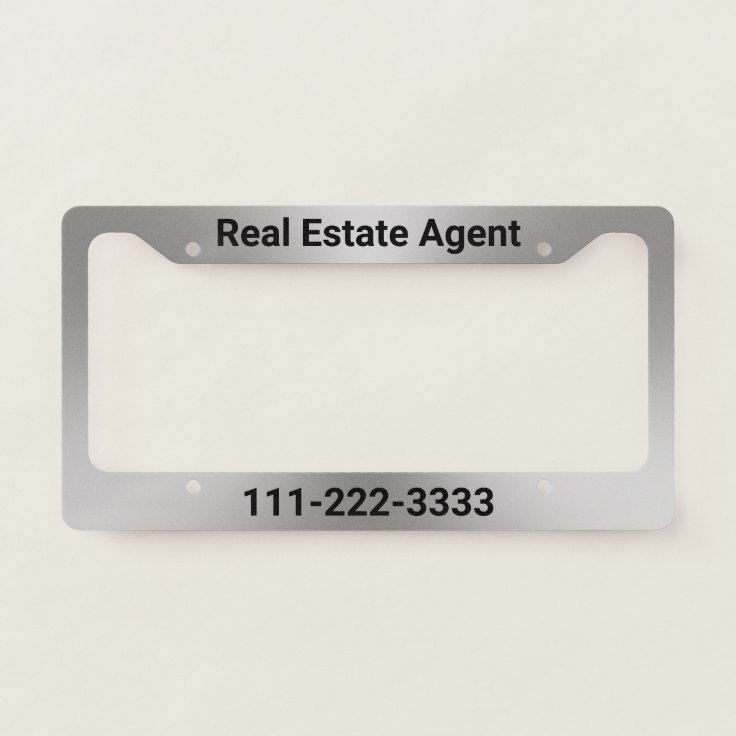 Real Estate Agent Black and Silver Look Template License Plate Frame ...