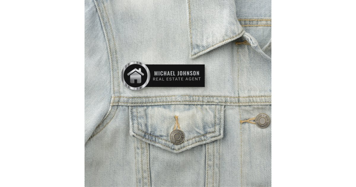 Real Estate Agent - Black and Silver Name Tag | Zazzle