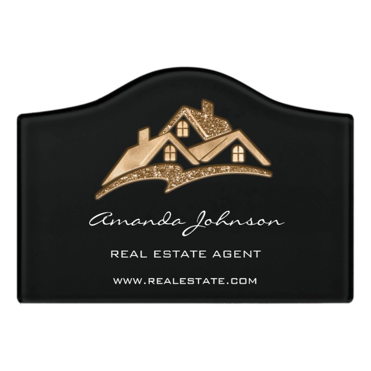 Real Estate Agent Black Gold Elegant Logo Door Sign | Zazzle