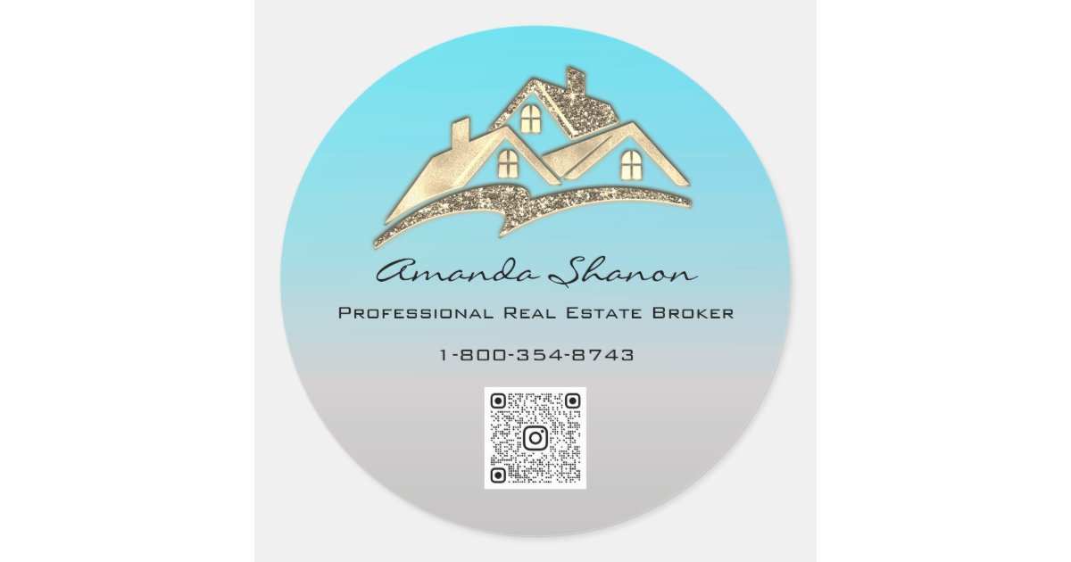 Real Estate Agent Broker Gold House QR Code LOGO Classic Round Sticker ...