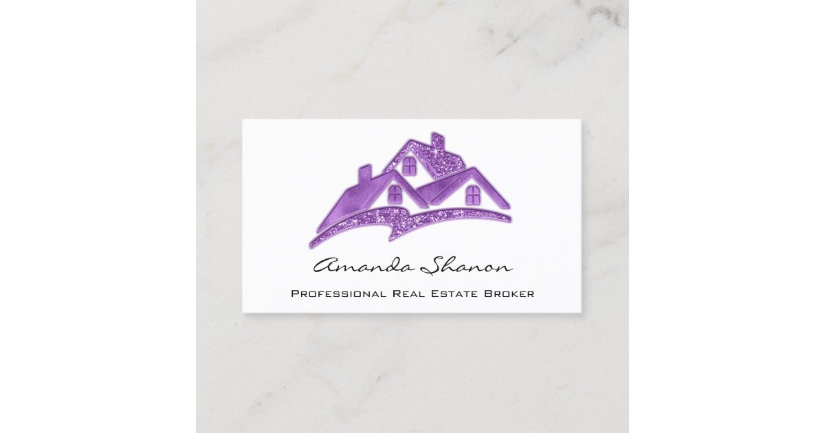 Real Estate Agent Broker Purple Glitter House Business Card | Zazzle