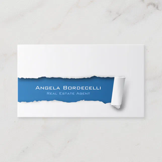 Real Estate Agent Business Card Ripped Paper | Zazzle