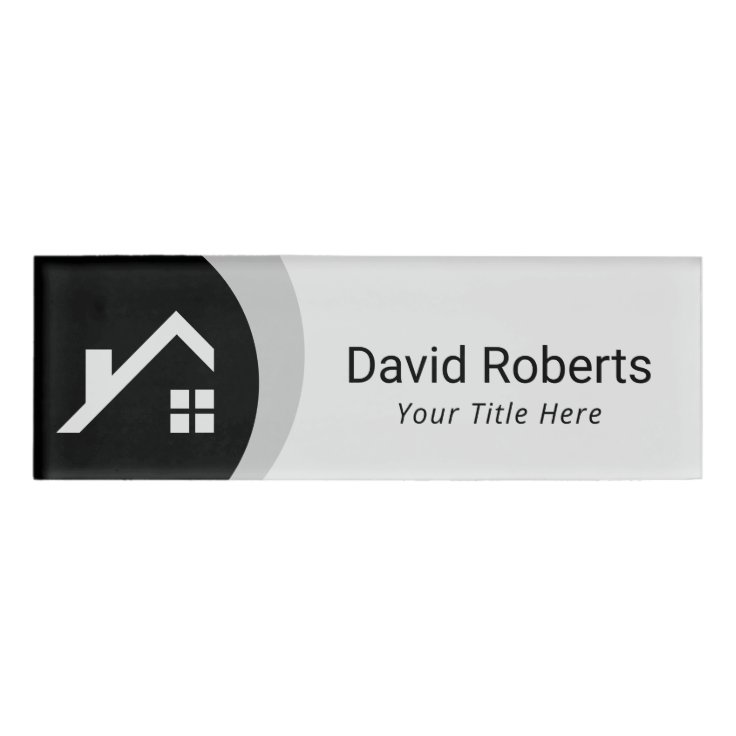 Real Estate Agent Custom Logo Black & White Name Tag | Zazzle
