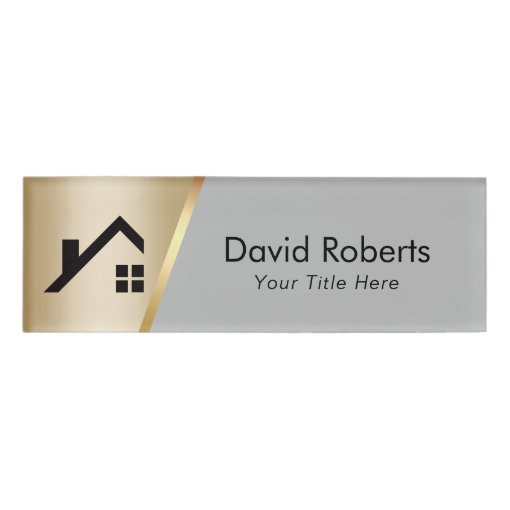 Real Estate Agent Custom Logo Modern Gold & Grey Name Tag | Zazzle