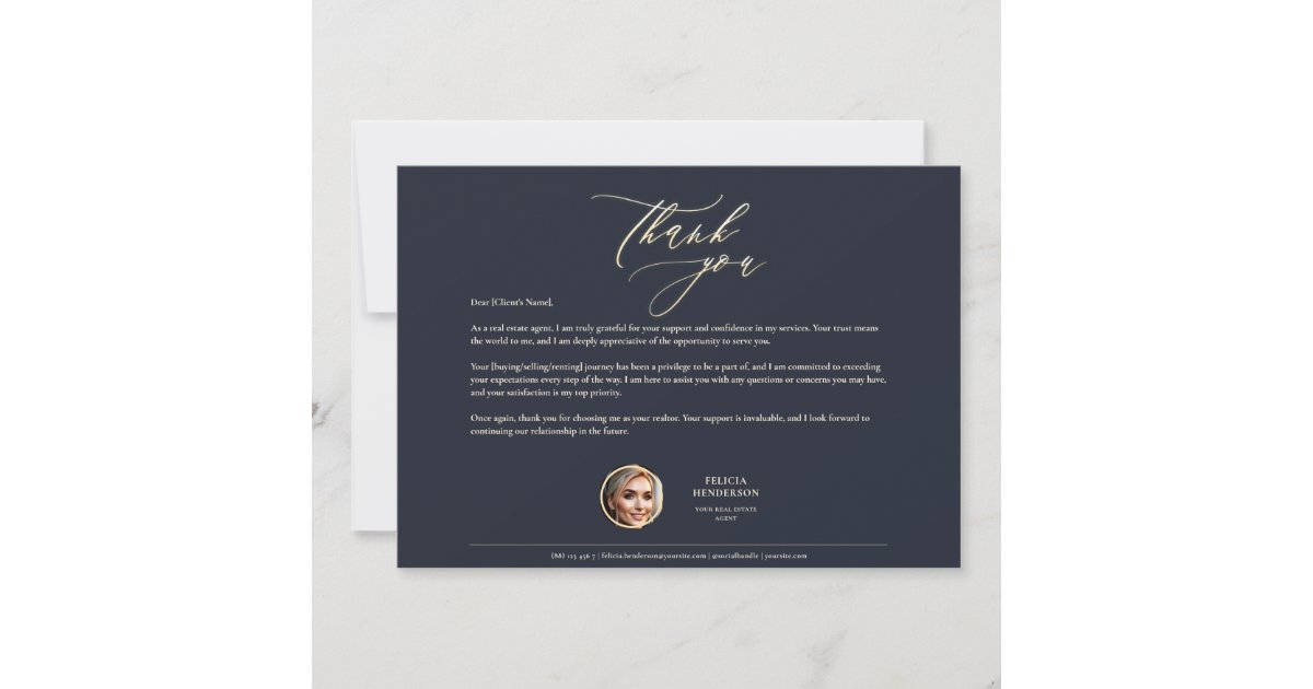 Real Estate Agent Gold Grateful Appreciation Thank You Card | Zazzle