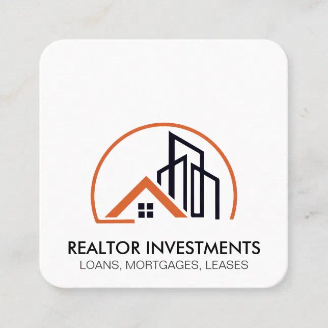 Real Estate Agent | Home and Buildings Square Business Card | Zazzle