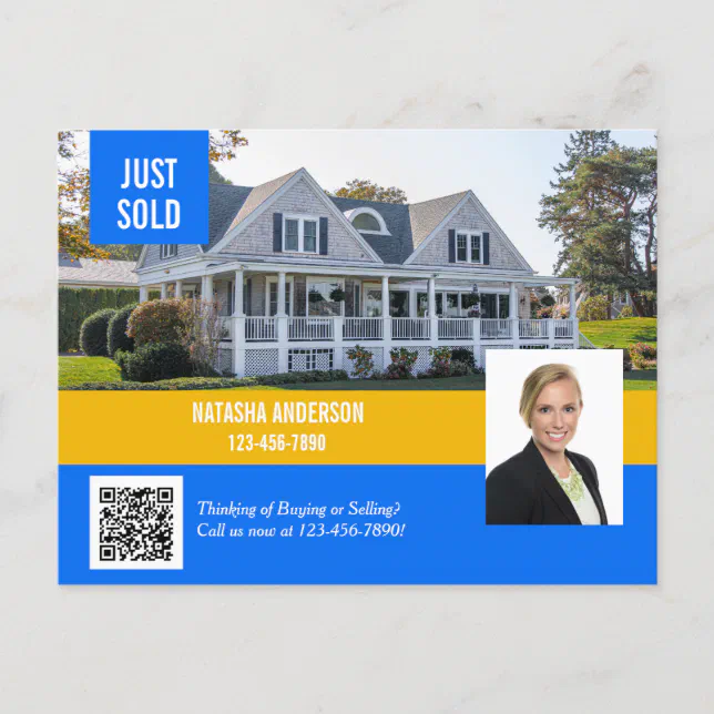 Real Estate Agent Marketing Just Sold QR Code Postcard | Zazzle