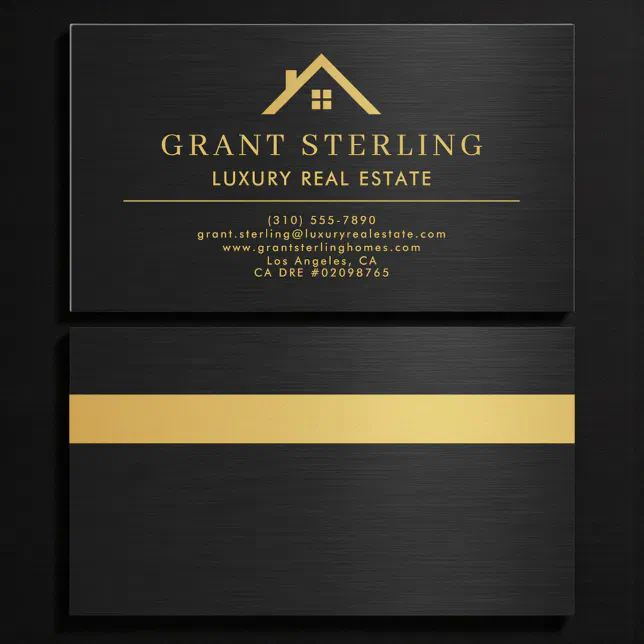 Real Estate Agent Metallic Black Gold Business Card | Zazzle