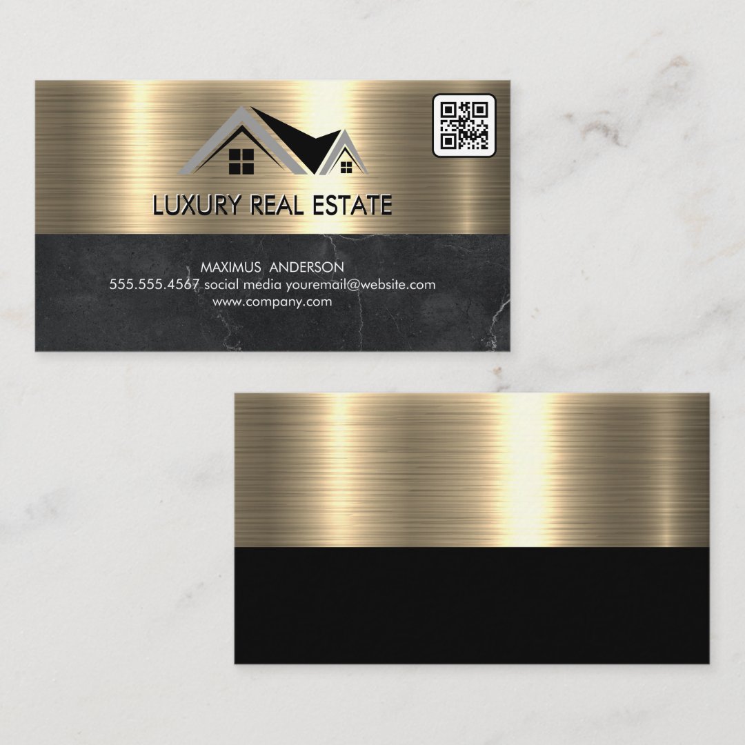Real Estate Agent | Metallic Gold | QR Code Business Card | Zazzle