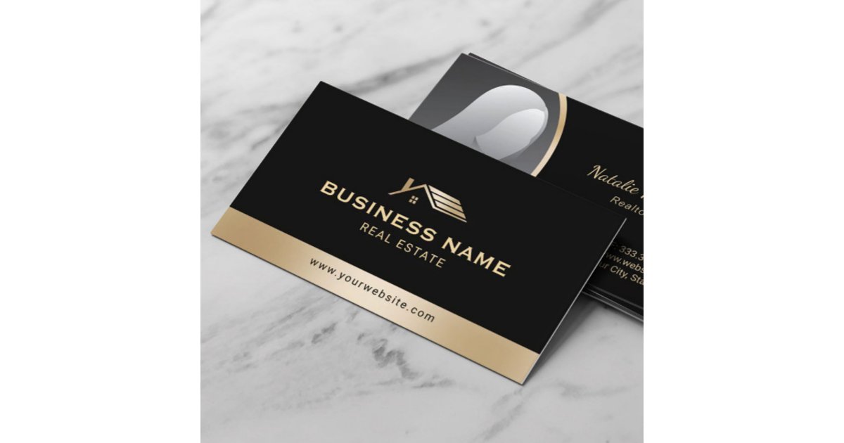 Real Estate Agent Modern Gold House Logo Photo Business Card | Zazzle