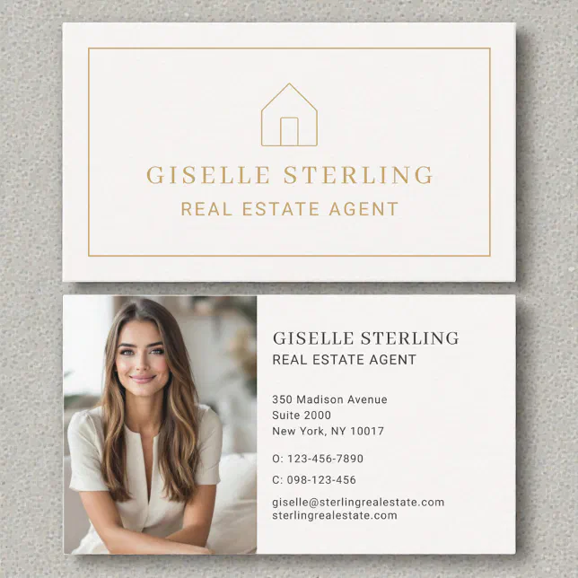 Real Estate Agent Neutral Gold House Photo Business Card | Zazzle