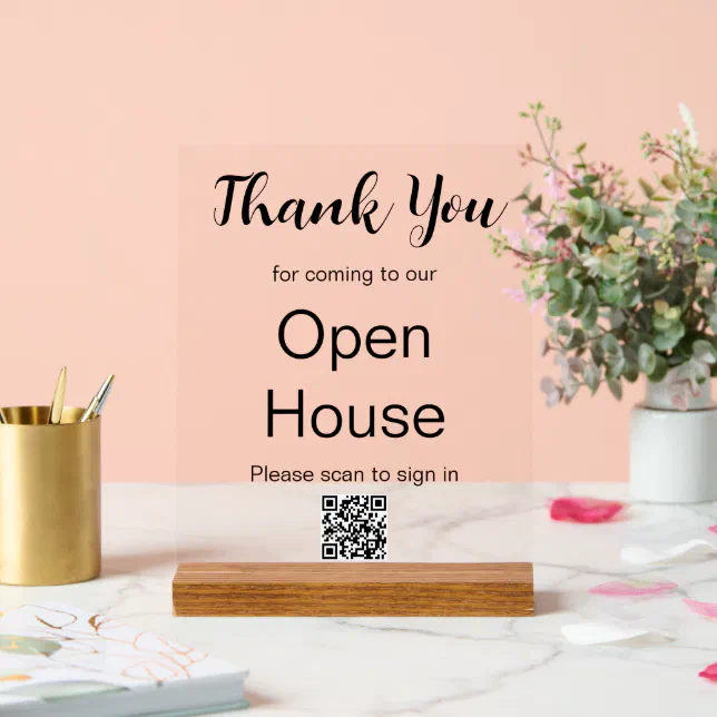 Real Estate Agent Open House QR code Sign-In Acrylic Sign | Zazzle