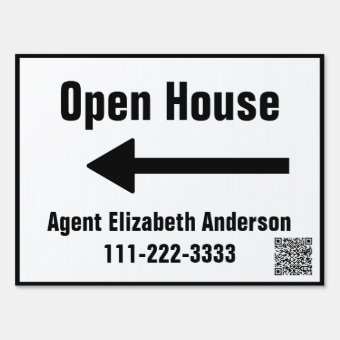 Real Estate Agent QR Code and Arrow Open House Sign | Zazzle