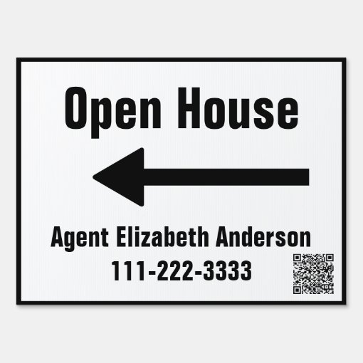 Real Estate Agent QR Code and Arrow Open House Sign | Zazzle