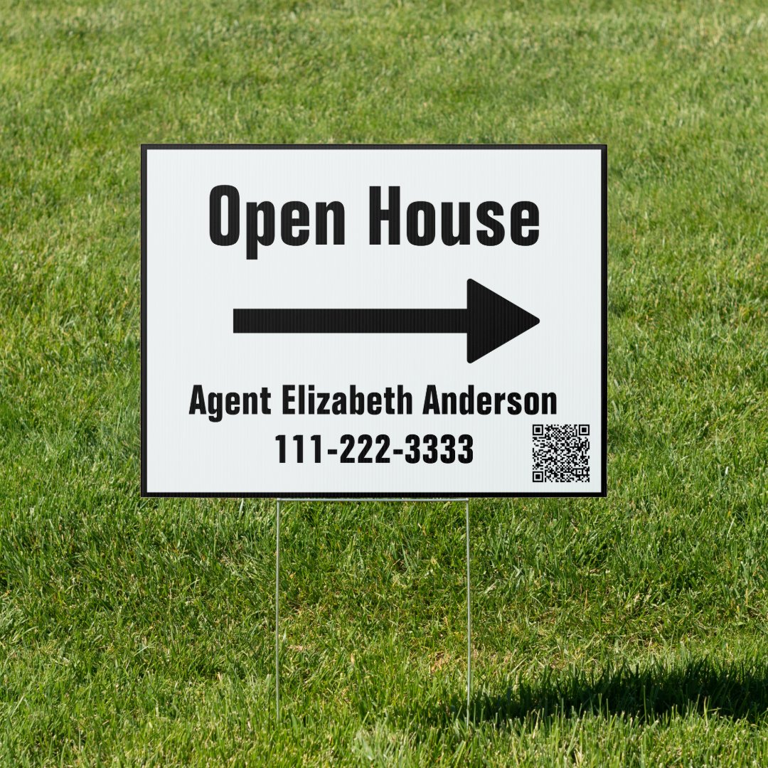 Real Estate Agent QR Code and Arrow Open House Sign | Zazzle