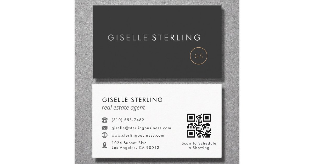 Real Estate Agent QR Code Minimalist Luxury Black Business Card | Zazzle